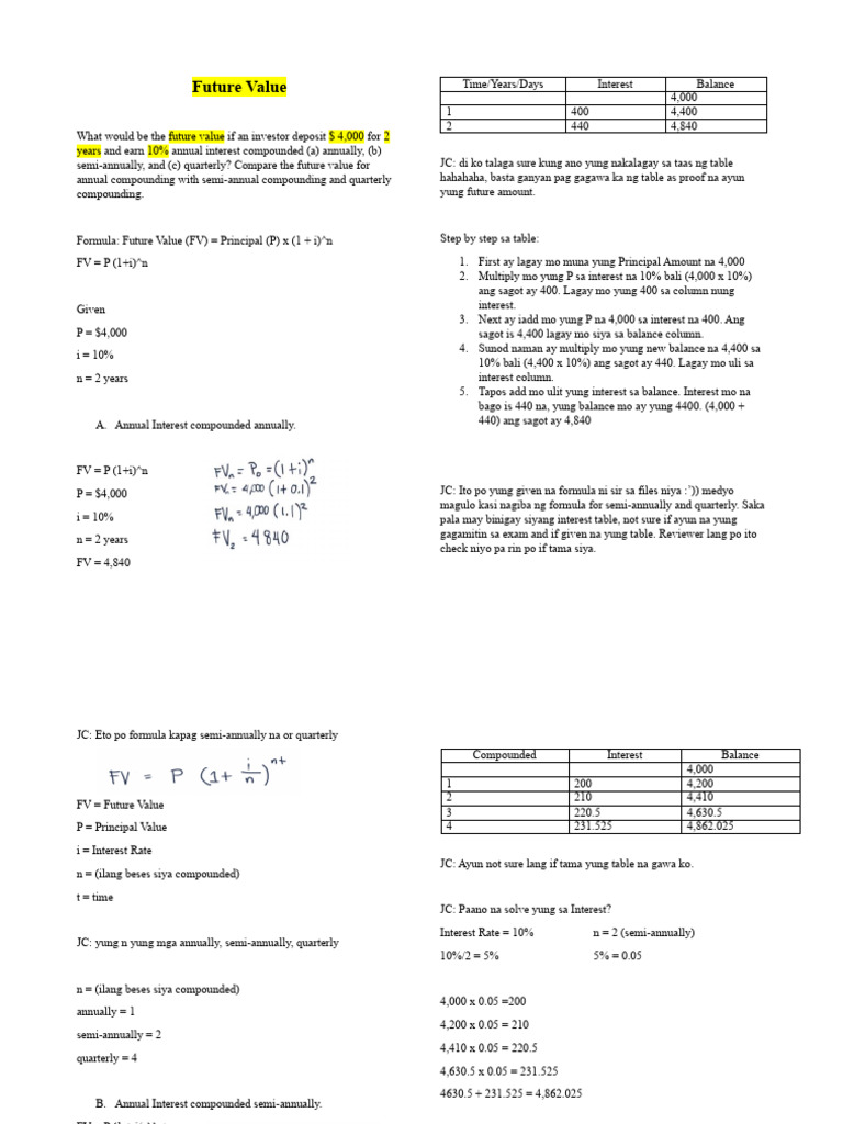 Future Value and Present Value Solving Reviewer | PDF