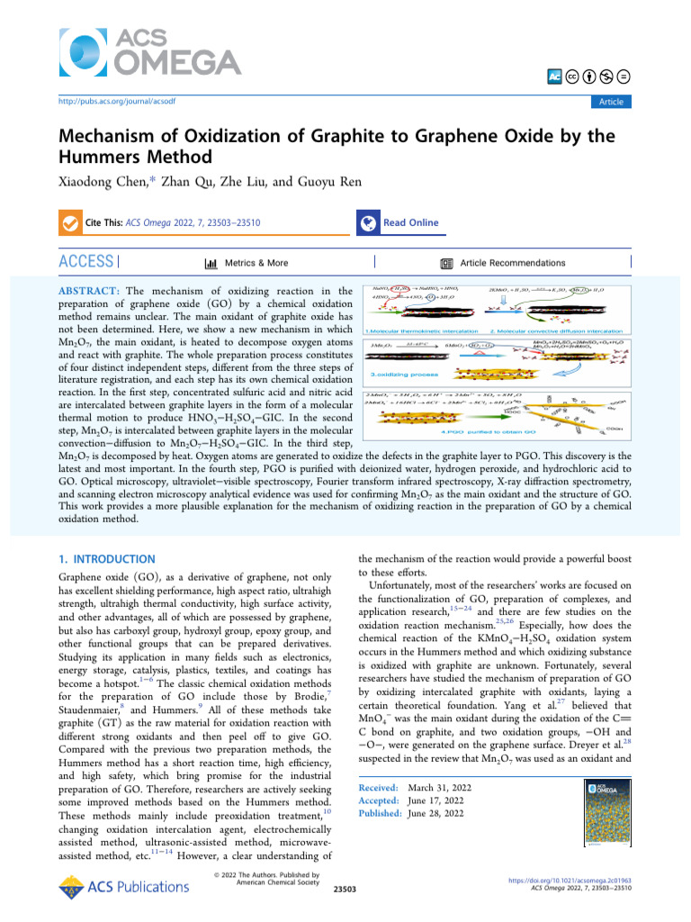 Chen Et Al 2022 Mechanism of Oxidization of Graphite To Graphene Oxide ...