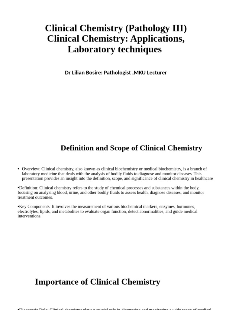 Clinical Chemistry Application, Labaratory Techniques | PDF