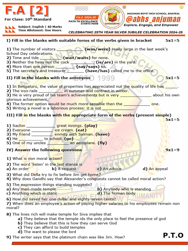 10th English FA2-1 | PDF