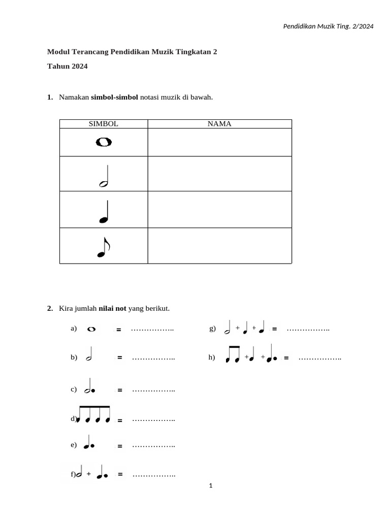 Modul Terancang Pendidikan Muzik Tingkatan 2 | PDF