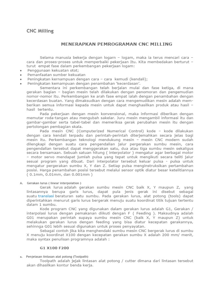 Contoh Program CNC Milling | PDF | Computing | Technology & Engineering