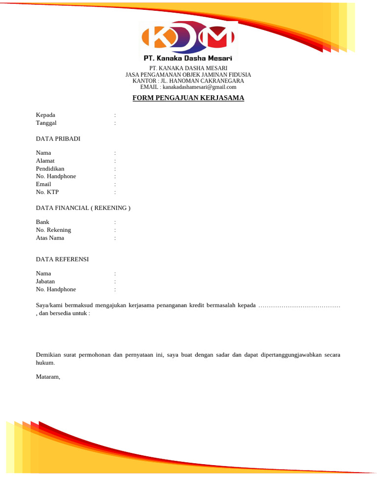 Form Pengajuan Kerjasama | PDF