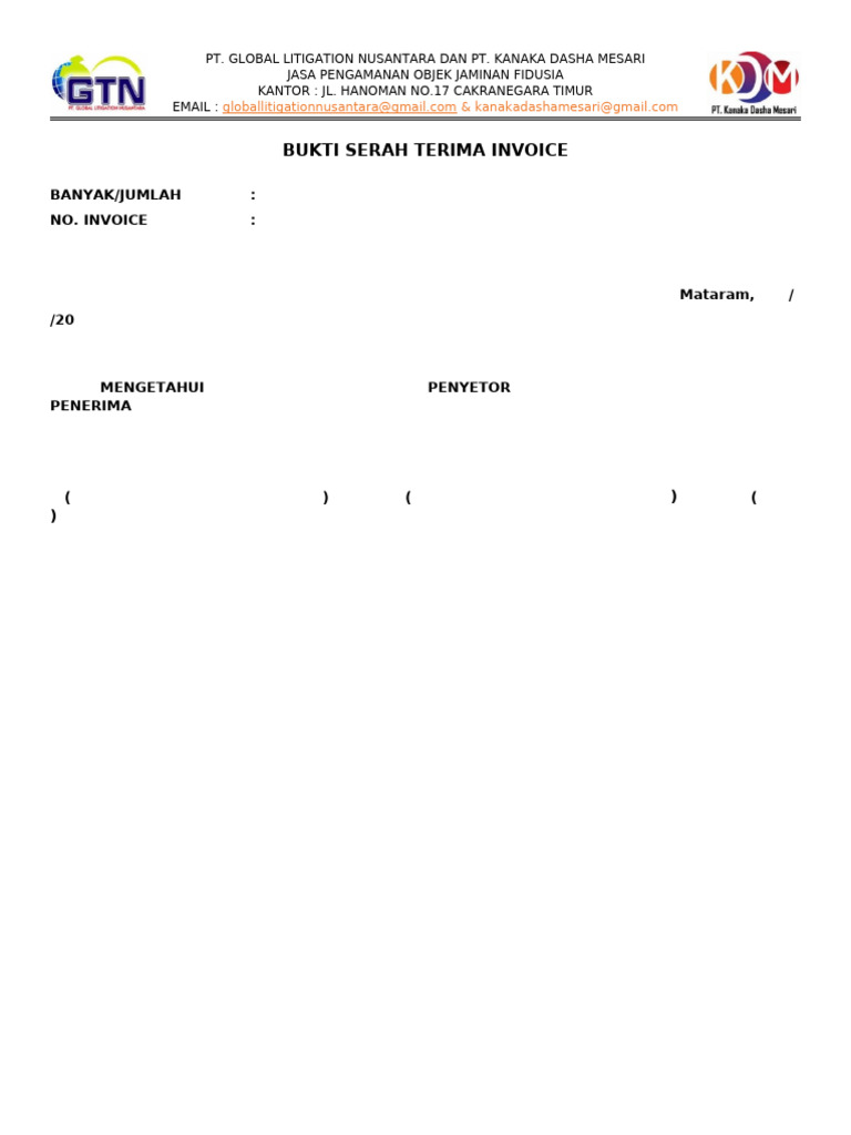 Bukti Serah Terima Invoice | PDF