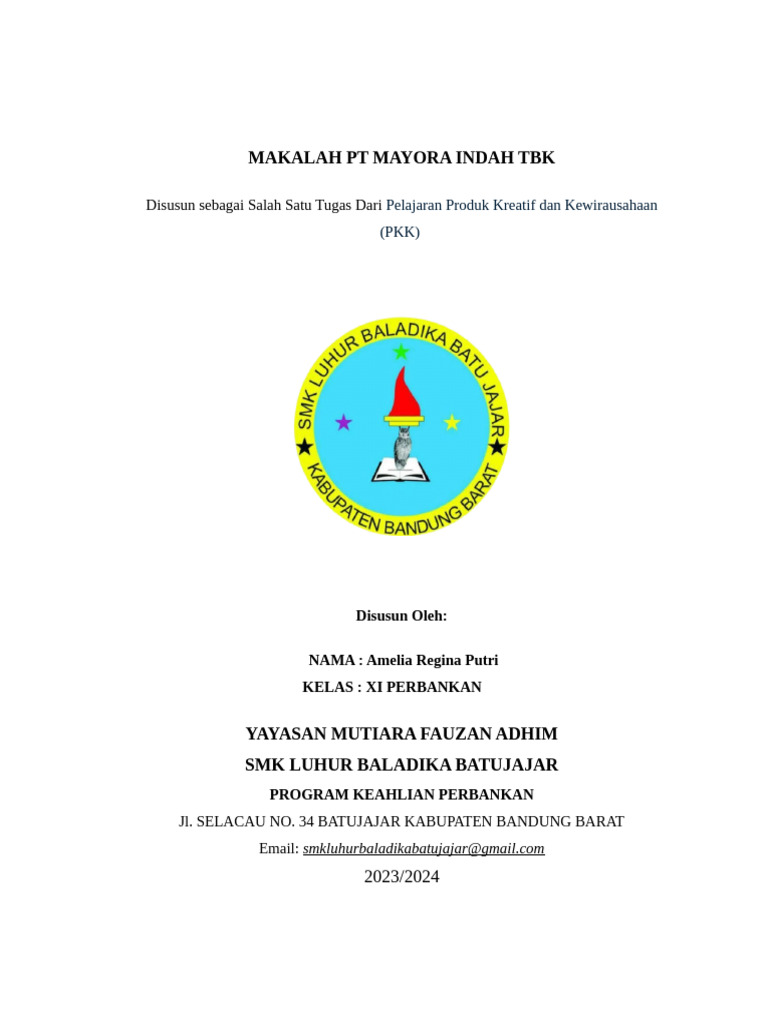 MAKALAH PT MAYORA INDAH TBK (Amelia Regina Putri) | PDF