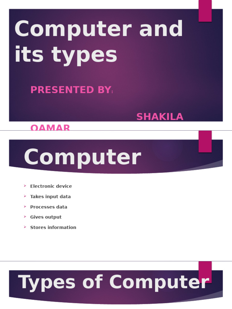 Computer and Its Types: Presented by Shakila Qamar | PDF