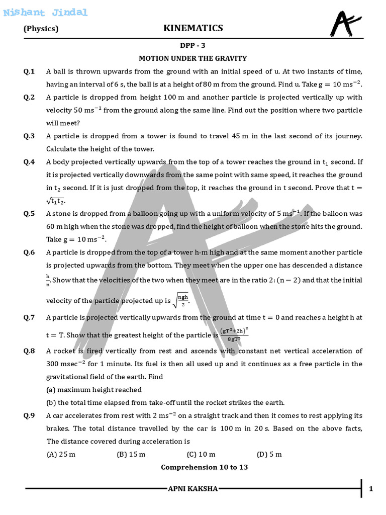 DPP - 03 - Kinematics - Motion Under The Gravity NJ - 247 | PDF