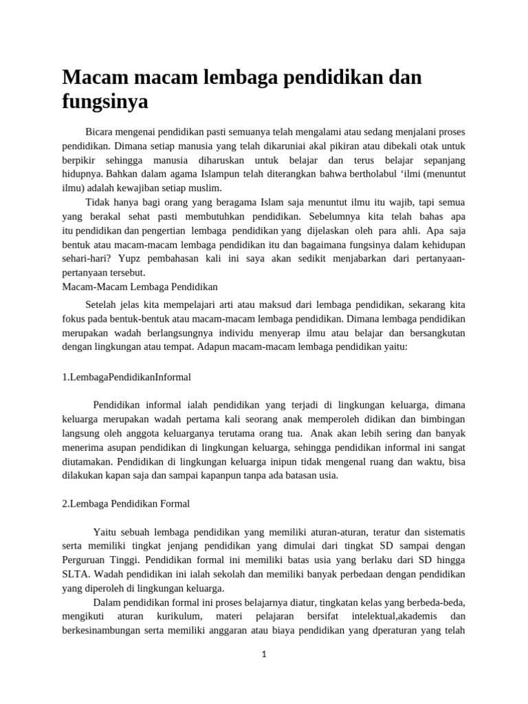 Macam Macam Lembaga Pendidikan Dan Fungsinya | PDF
