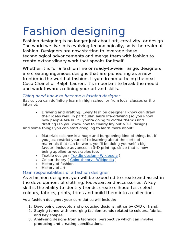 Fashion Designing Articles | PDF