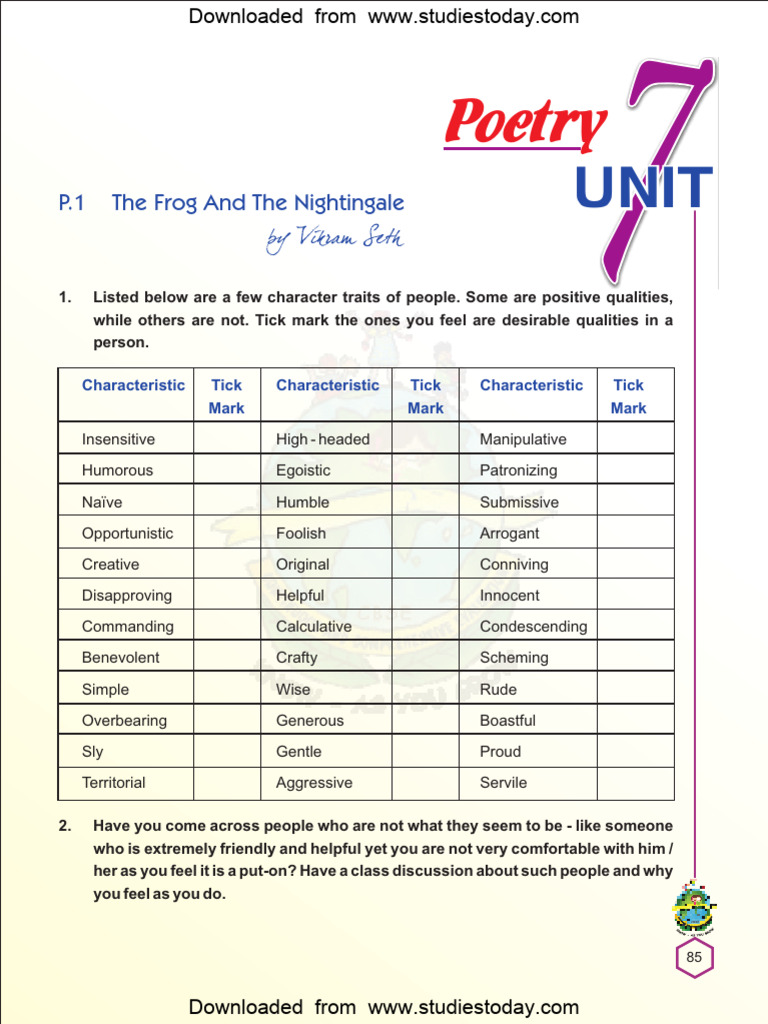 CBSE Class 10 Poetry The Frog and Nightangle (English Communicative) | PDF