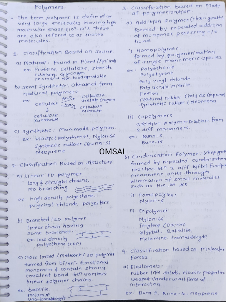 Polymers Notes by Topper #Omsai | PDF
