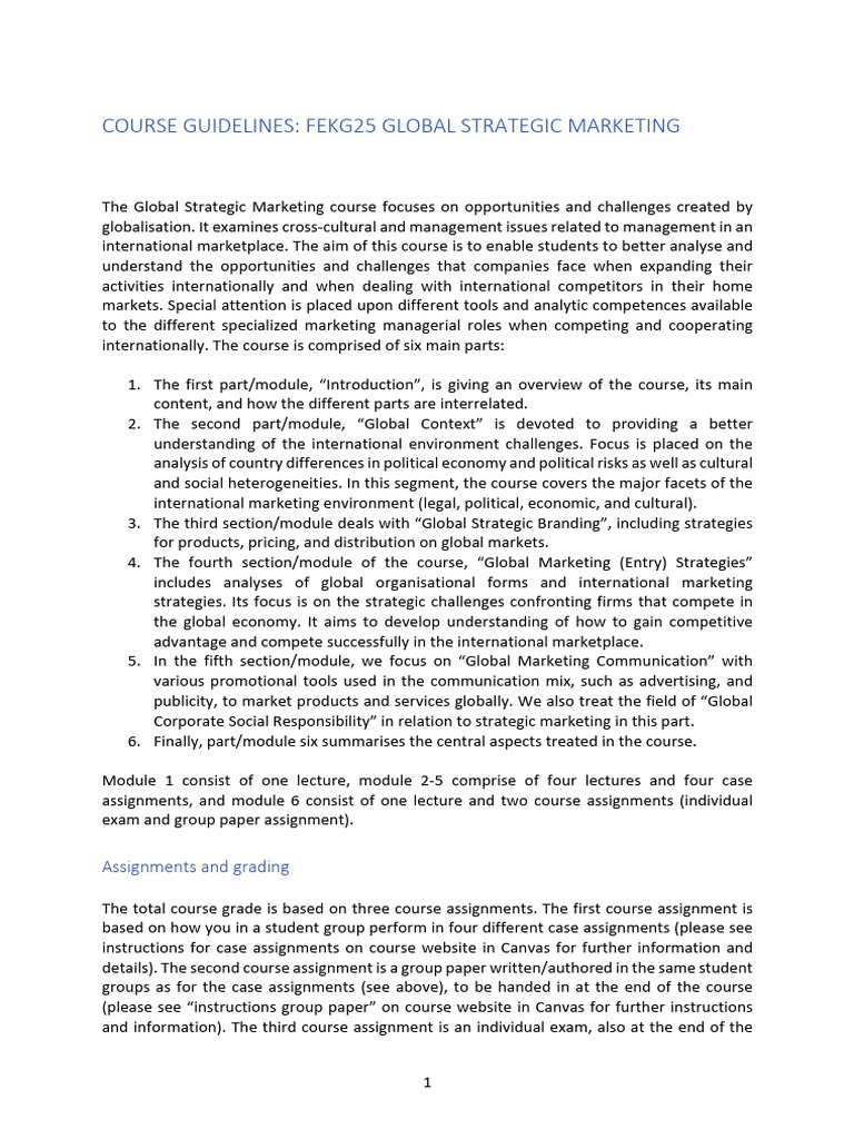 Course Guidelines - FEKG25 - Autumn 2024 | PDF