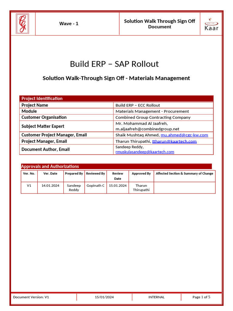 ERP SAP Materials Management Sign Off | PDF | Business