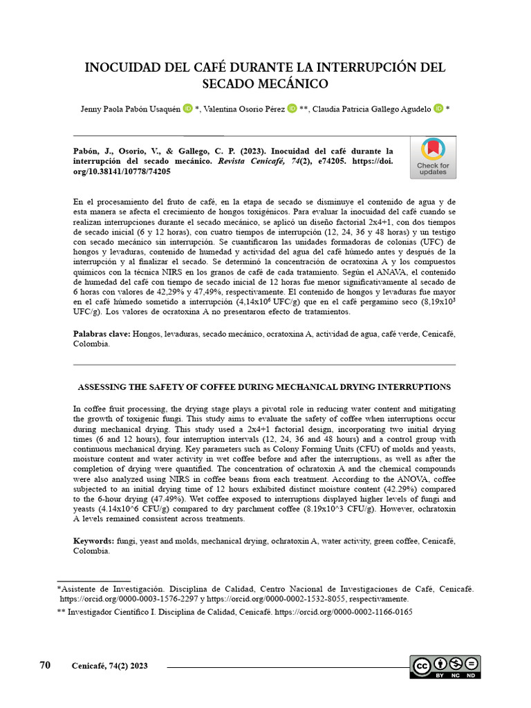 Inocuidad Del Café Durante La Interrupción Del Secado Mecánico | PDF