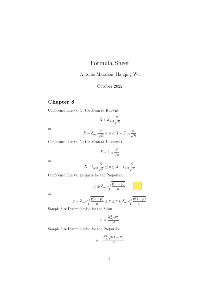 Formula Sheet | PDF