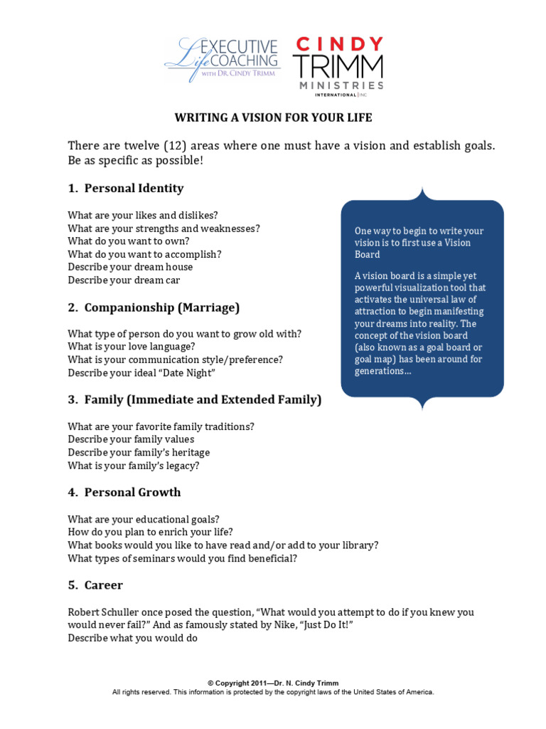 Writing A Vision For Your Life | PDF | Self-Improvement