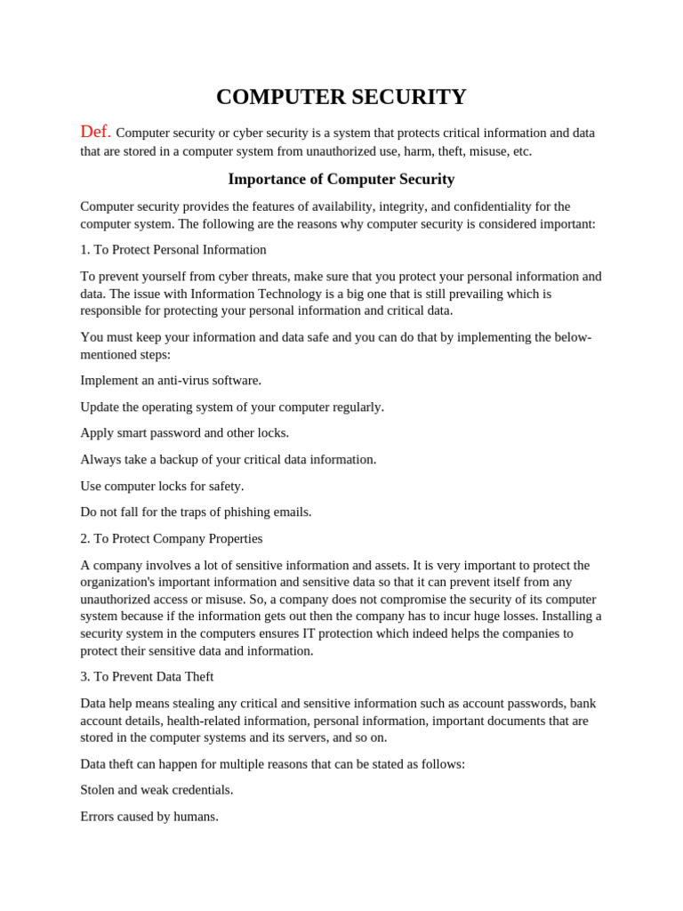 Computer Security Summary | PDF