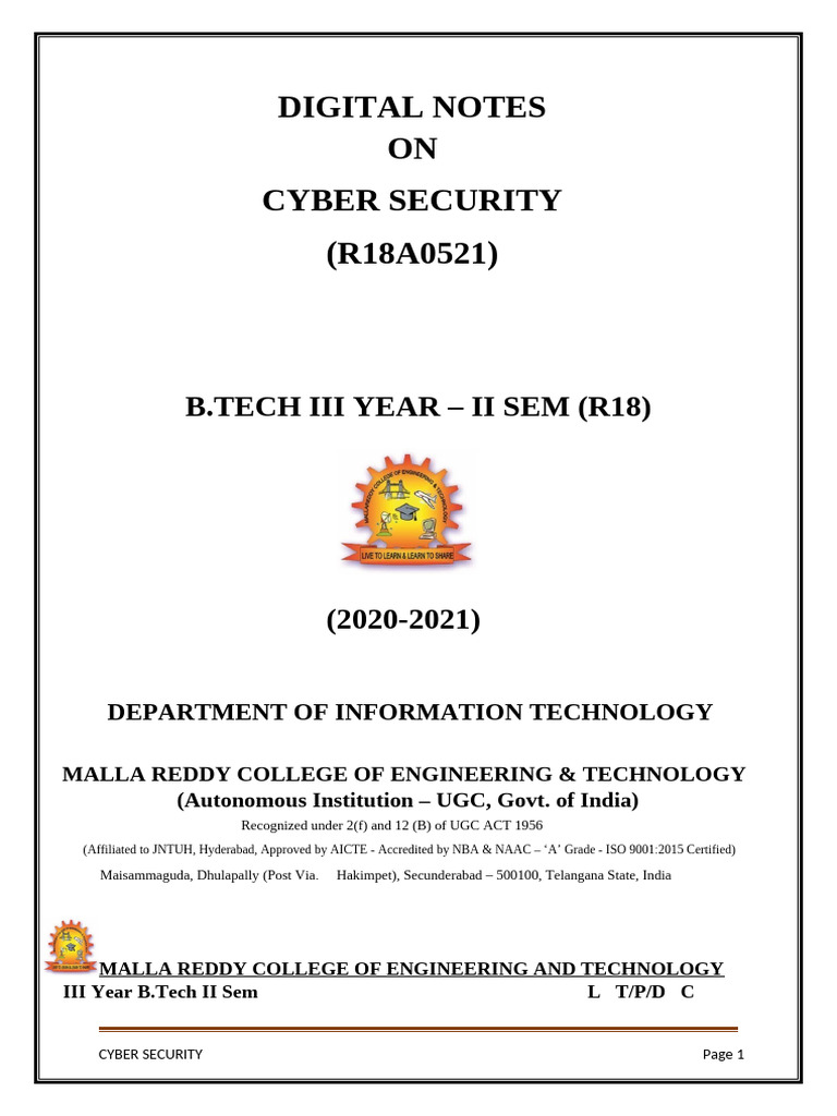Cyber Security Notes | PDF
