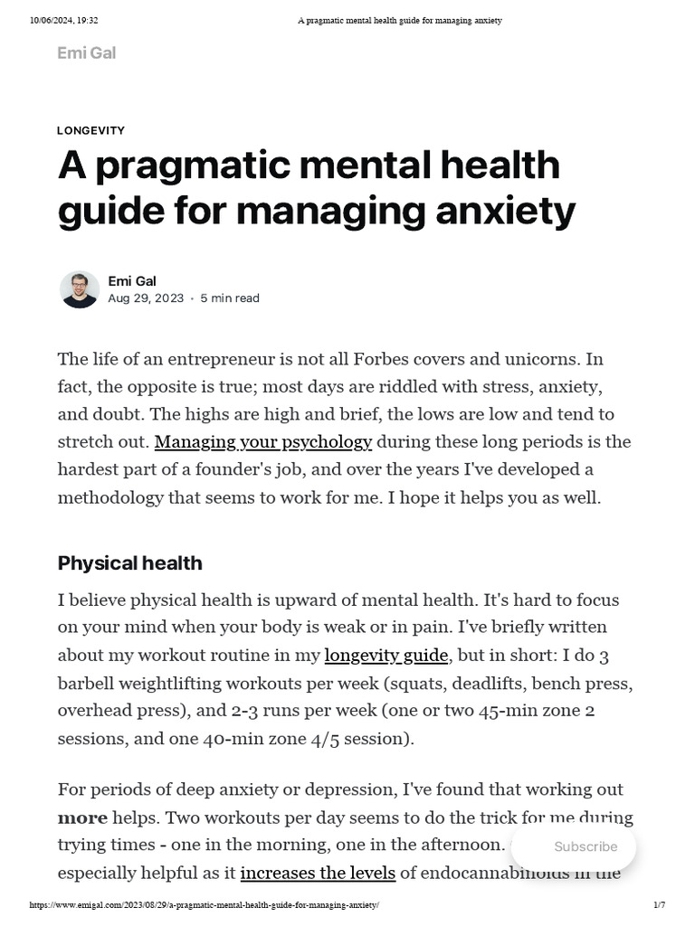 A pragmatic mental health guide for managing anxiety | PDF