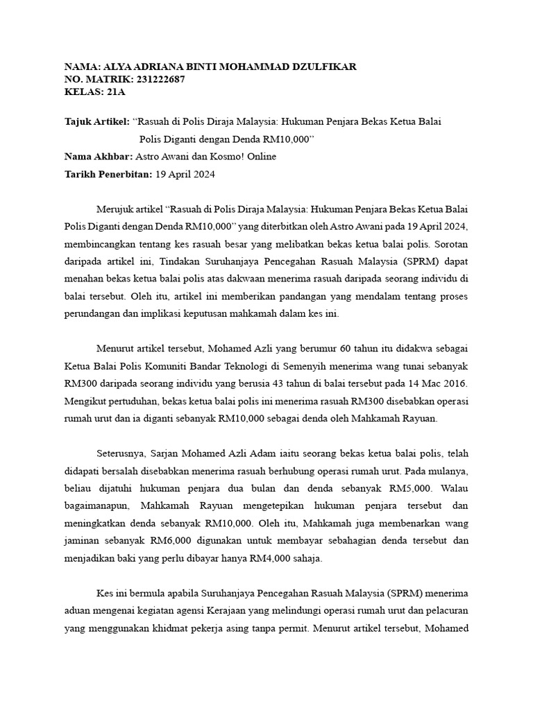 Artikel Rasuah | PDF