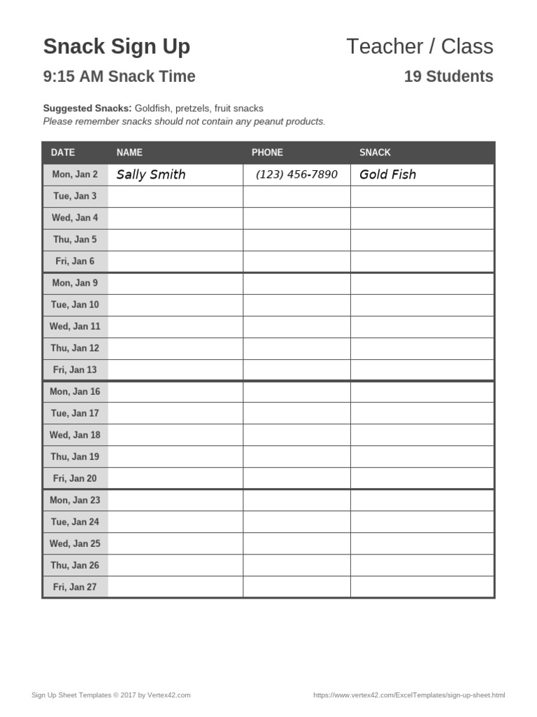 SIGN UP CLASS SHEET | PDF