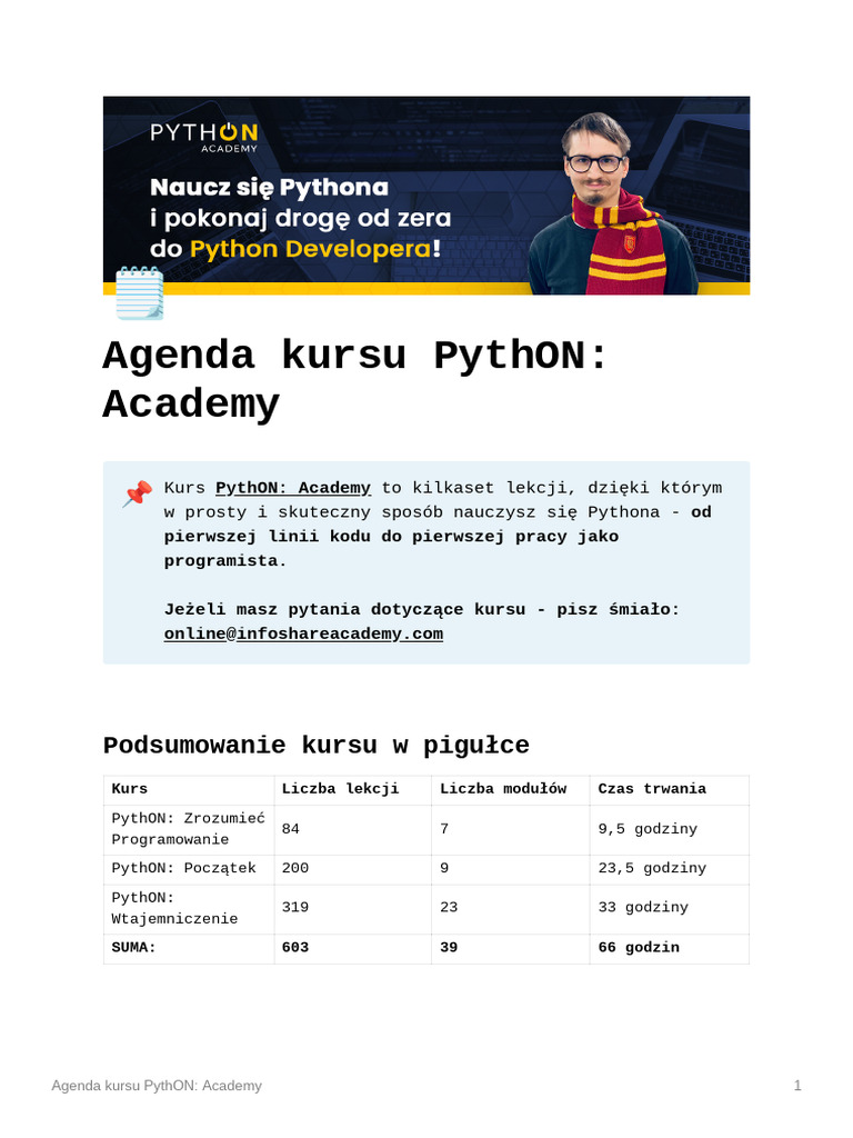 Agenda Kursu PythON Academy | PDF