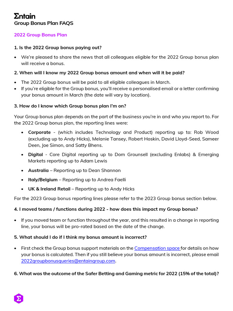 2022 and 2023 Group Bonus FAQs | PDF