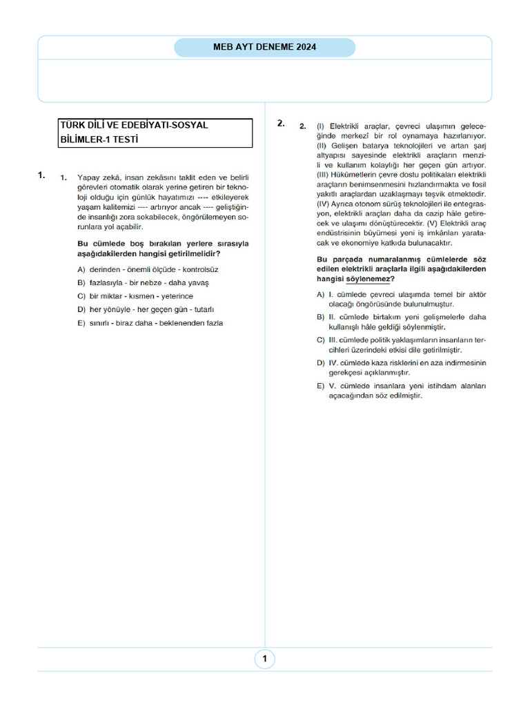 2024 Meb TG Ayt Denemesi̇ | PDF