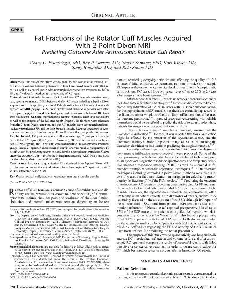 Fat Fractions of The Rotator Cuff Muscles Acquired.7 | PDF
