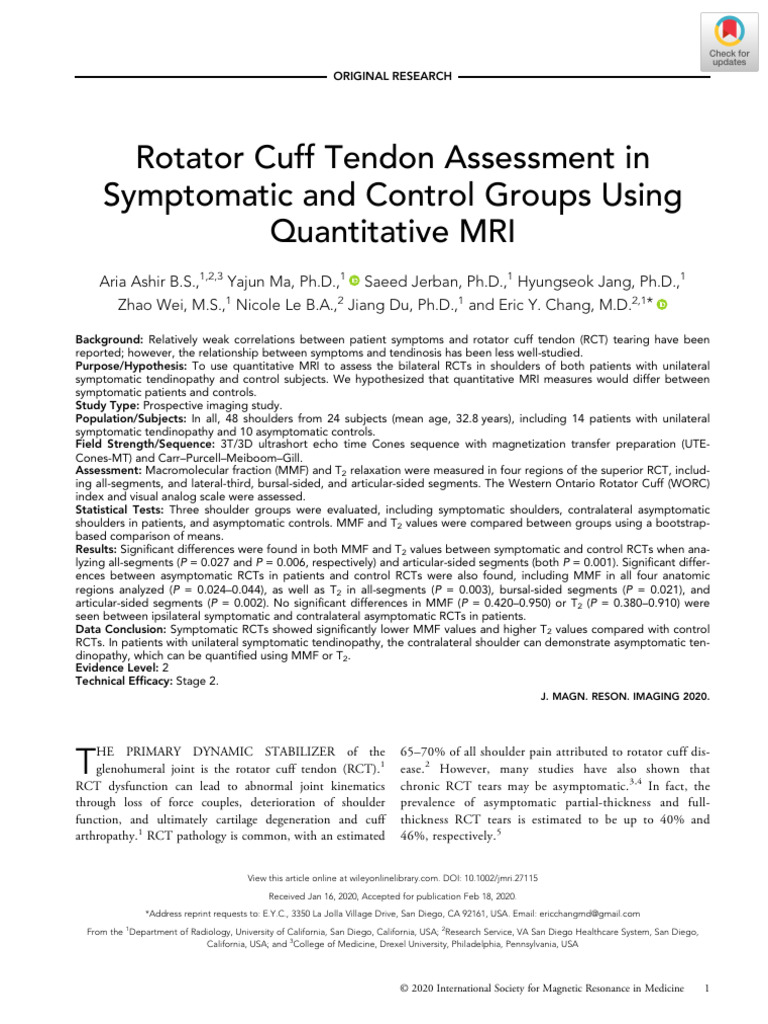Rotator Cuff Tendon Assessment in | PDF