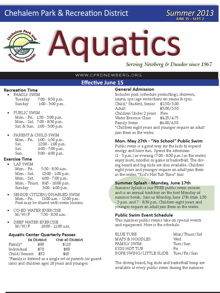 Aquatics: Chehalem Park & Recreation District | PDF | Leisure | Sports