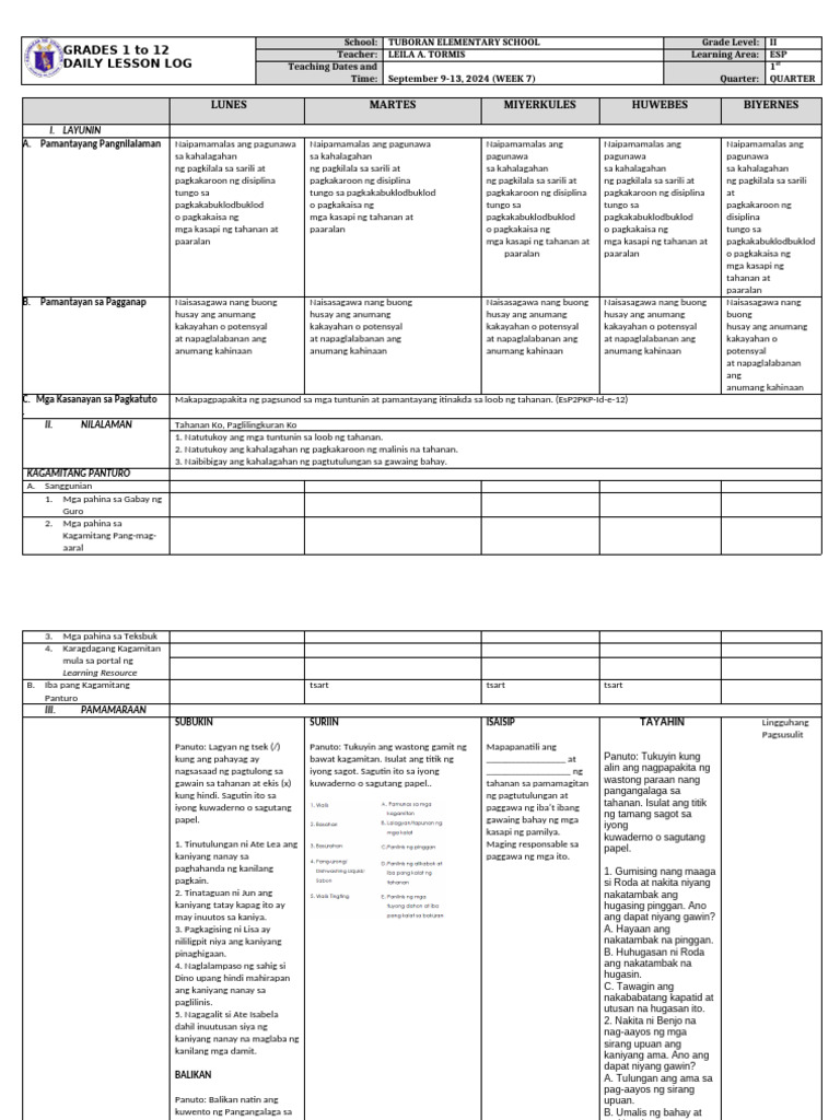 DLL - Esp 2 - Q1 - W7 | PDF