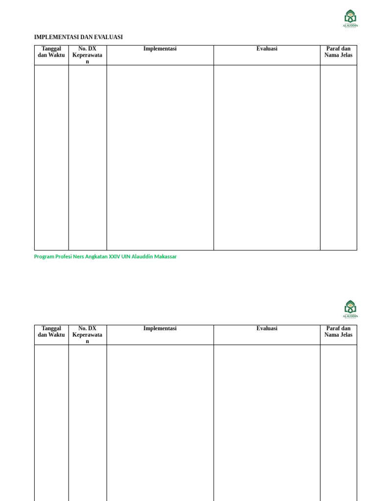 Format Implementasi Dan Evaluasi | PDF