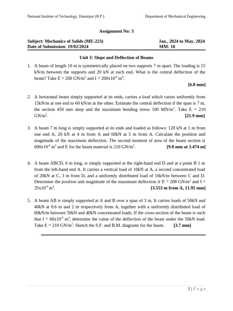 Mechanics of Material ME-223_Assgn 3 | PDF