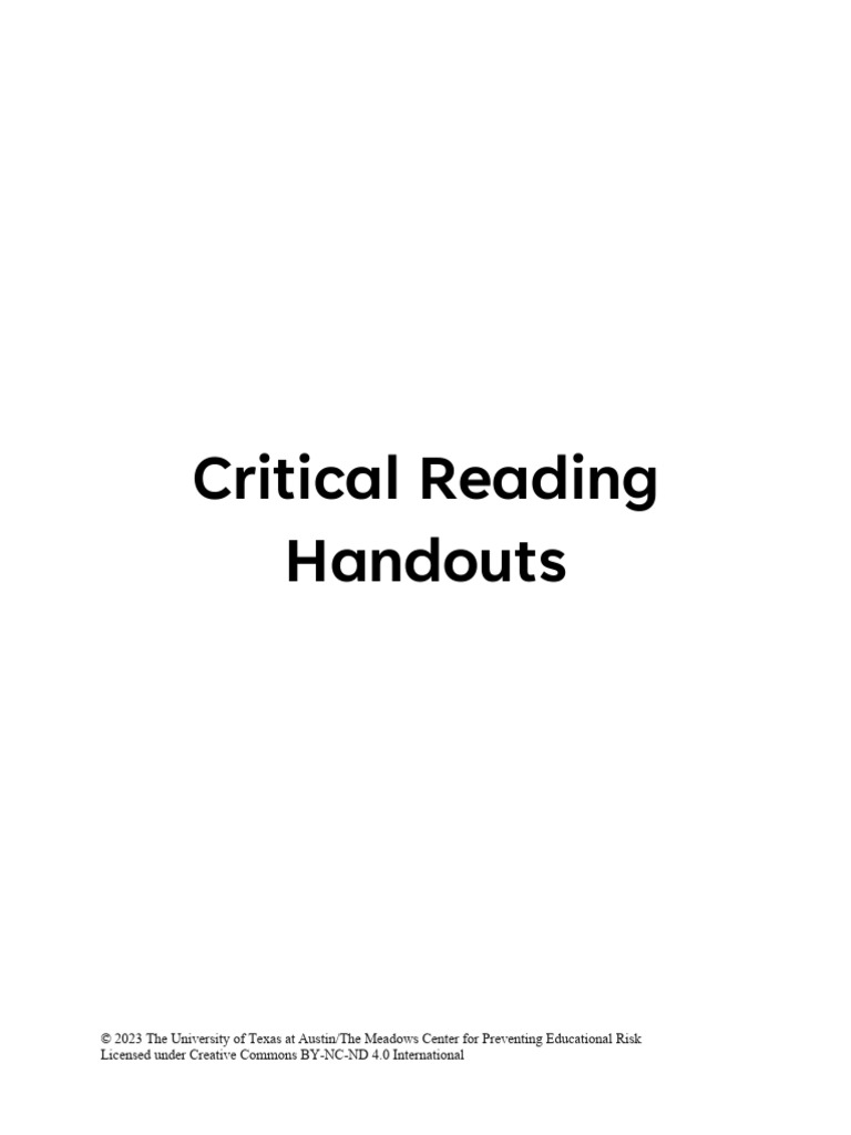 Critical Reading Handouts | PDF