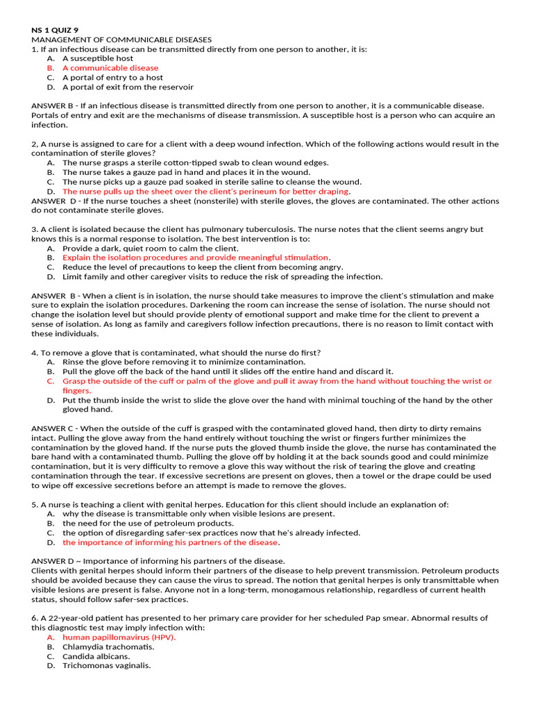 NS 1 Quiz 9 Communicable Diseases | PDF