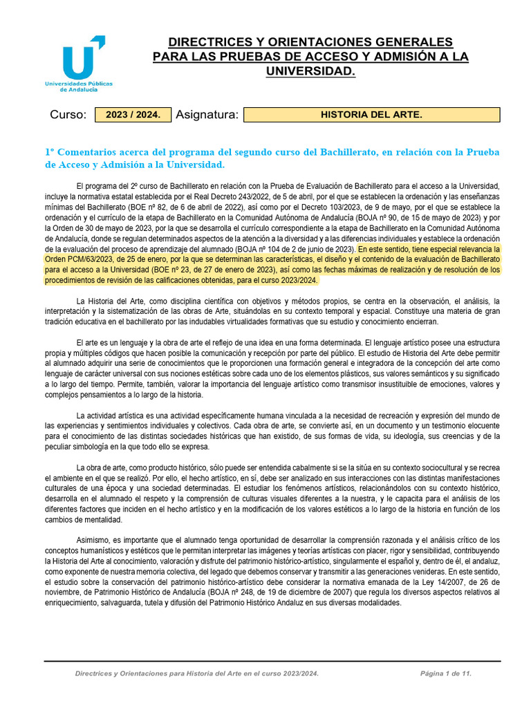Sel 2023-2024-Orientaciones Historia Arte | PDF
