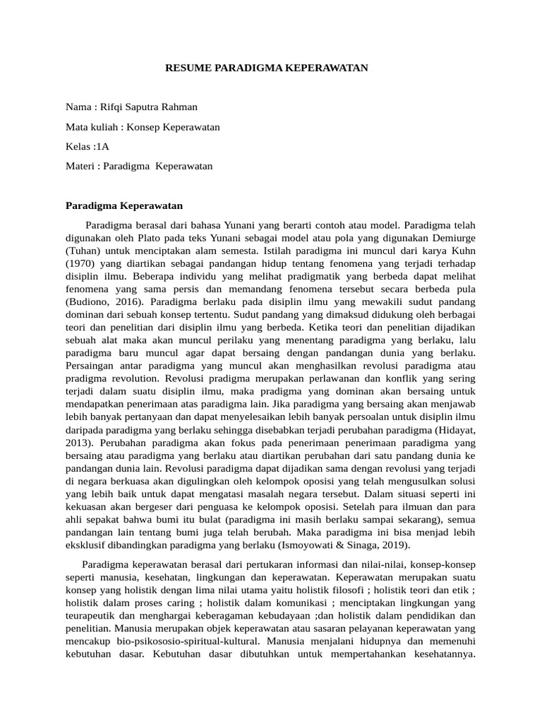Tugas Konsep Paradigma Keperawatan | PDF