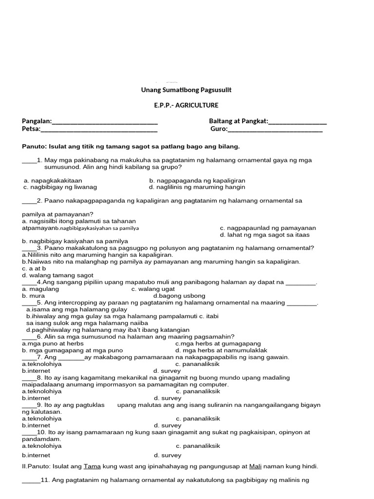 Edited Epp ST and PT Grade 4 | PDF