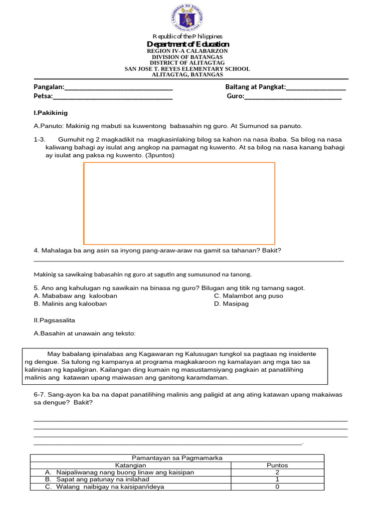 Unang Markahang Pagsusulit Sa Filipino 5 Pdf 9760