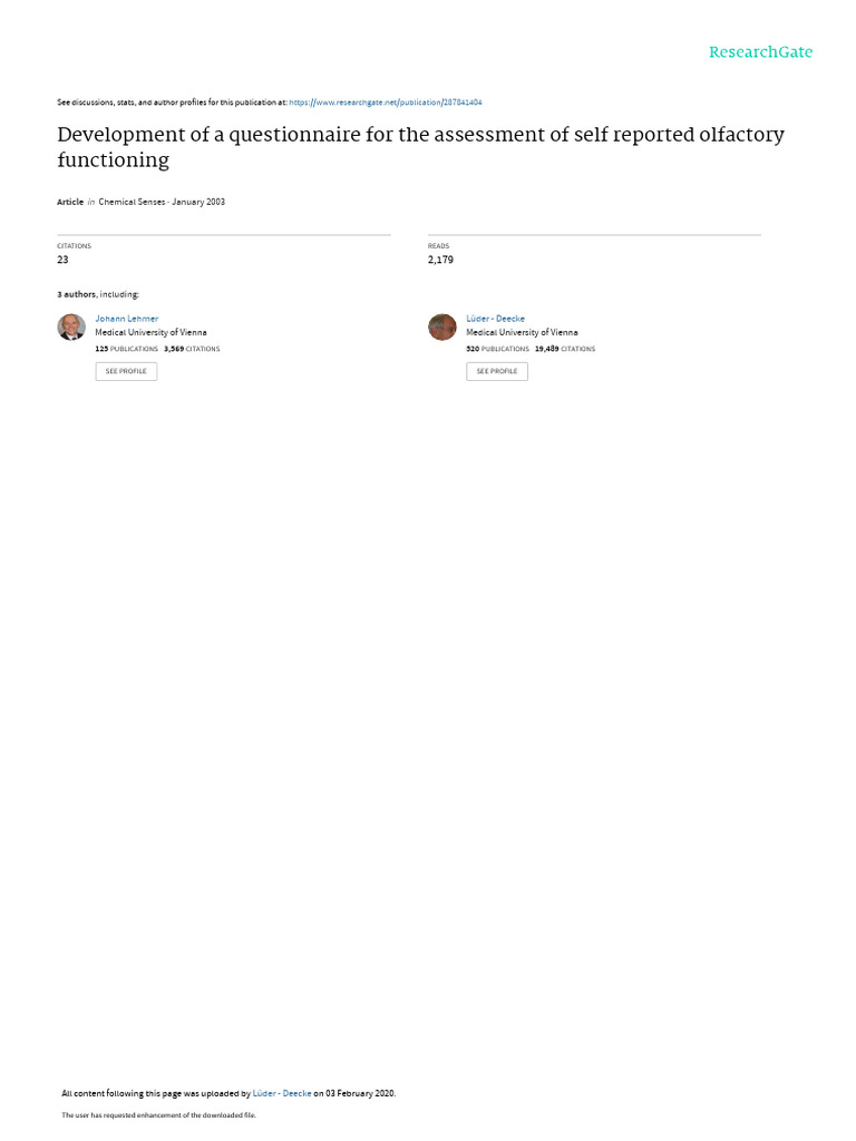 Development of A Questionnaire For The Assessment of Self Reported Olfactory Functioning | PDF