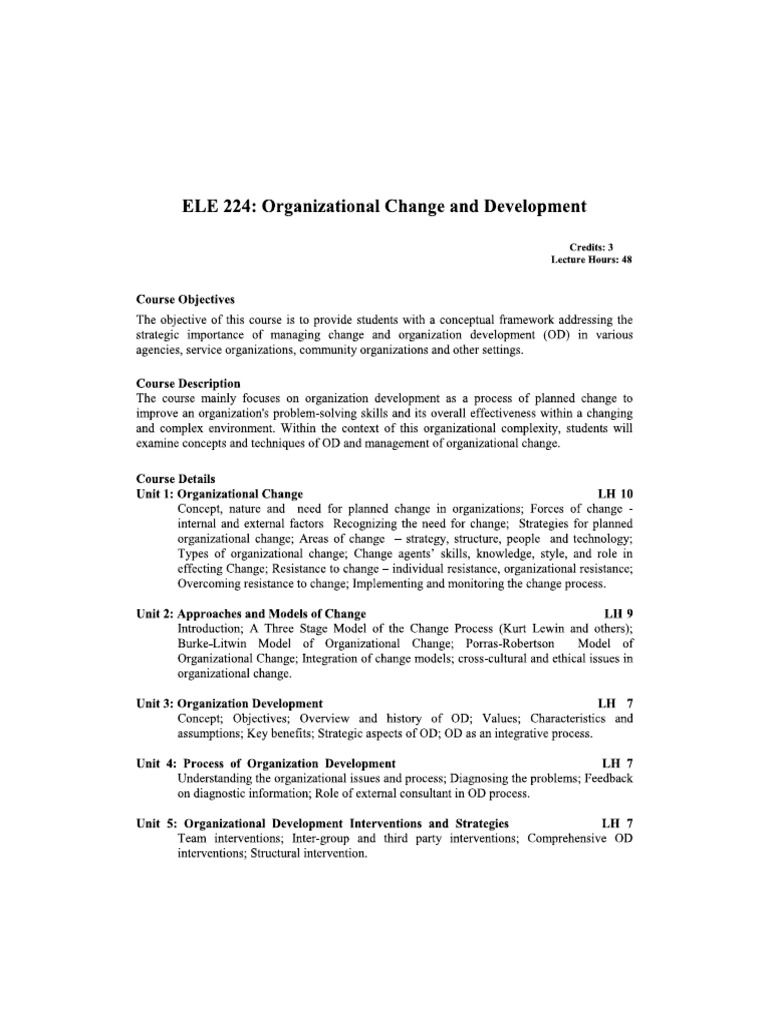 Organizational Change and Development Syllabus | PDF