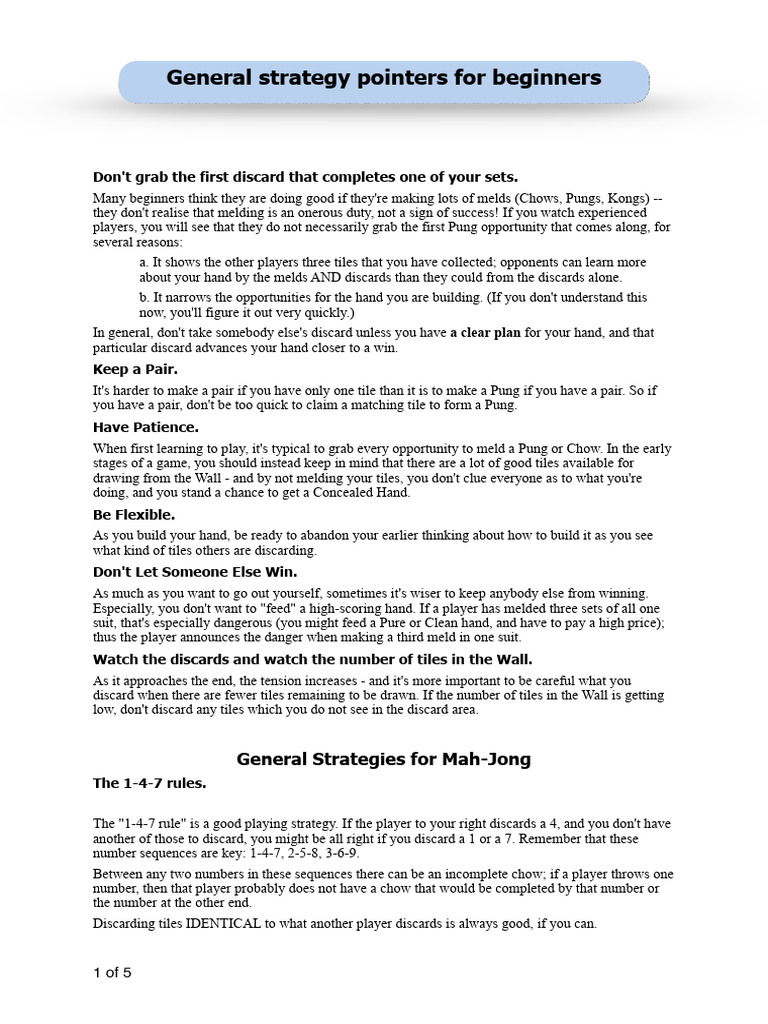 General Strategy Pointers For Beginners | PDF