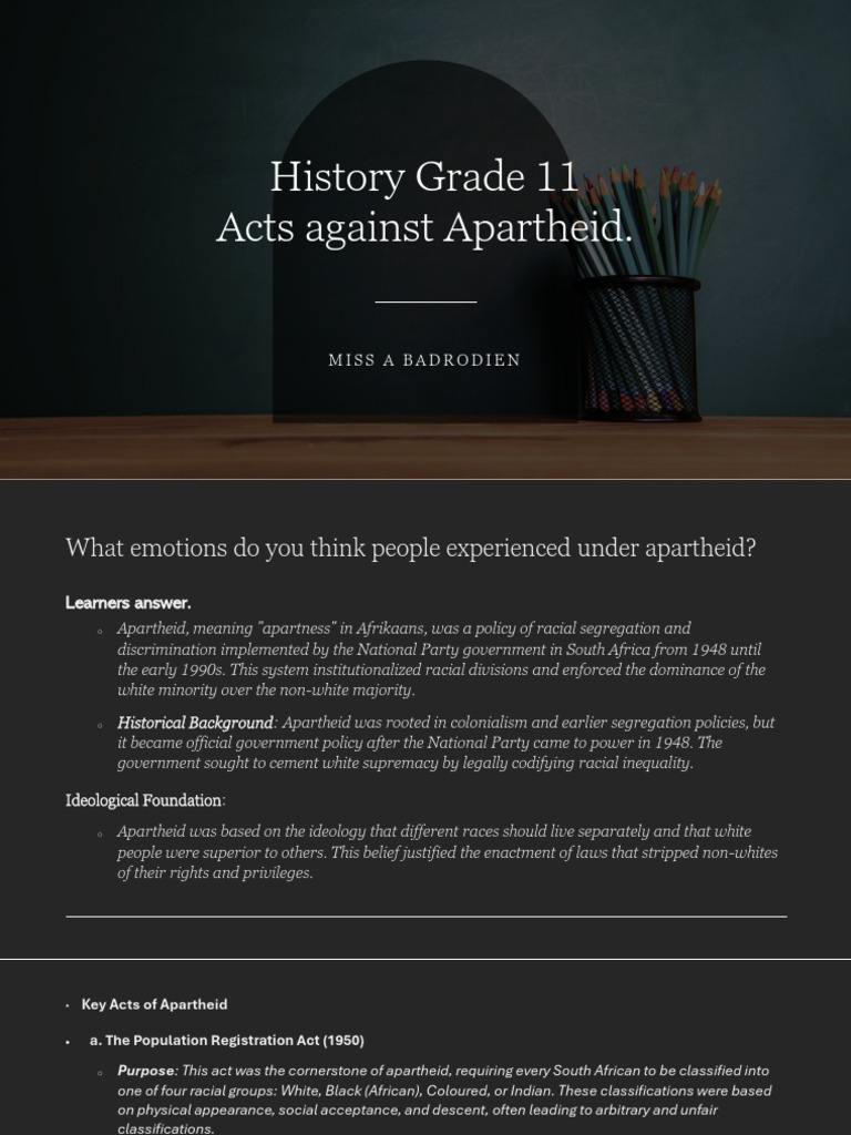 History Grade 11 acts against apartheid powwerpoint | PDF