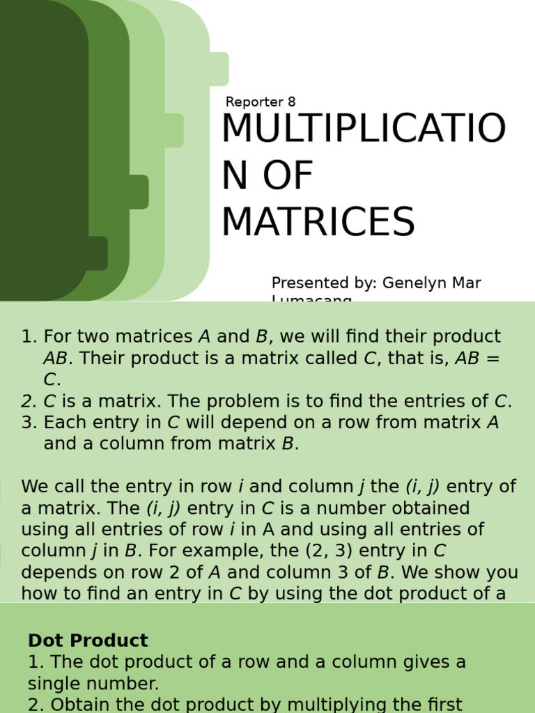 9 - Multiplication of Matirces | PDF | Matrix (Mathematics) | Functions ...