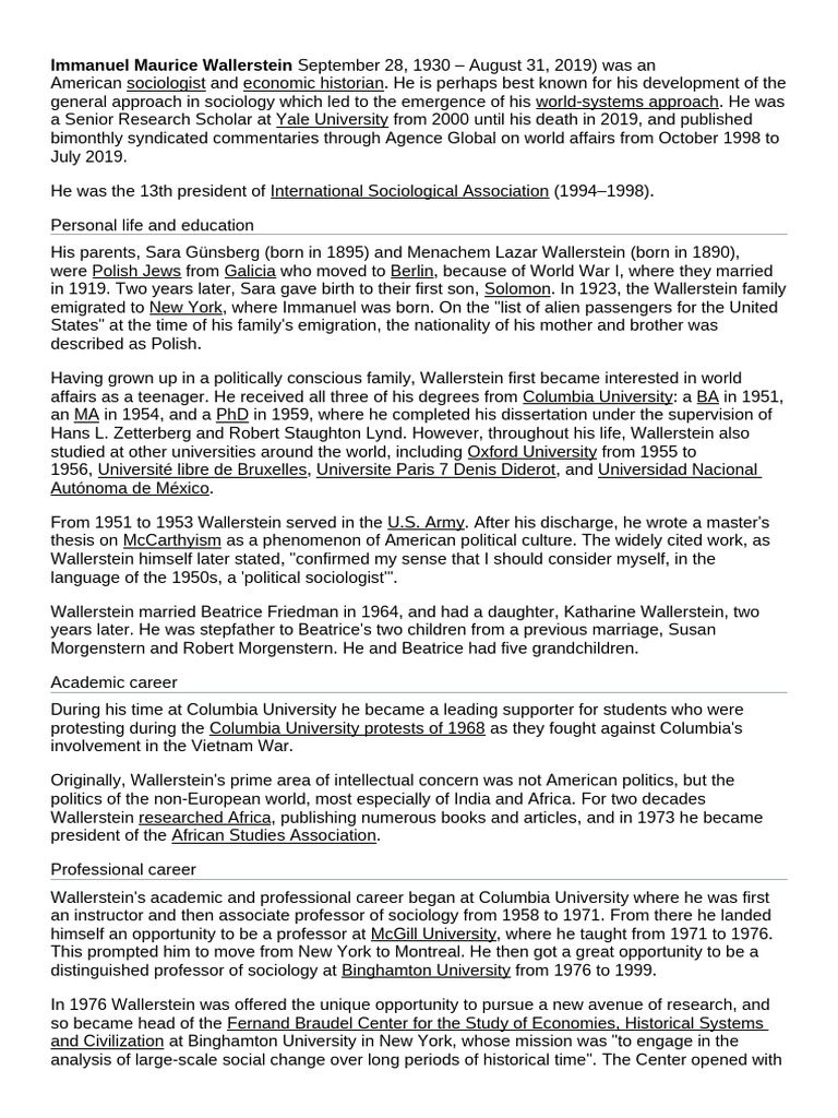 Immanuel Maurice Wallerstein | PDF