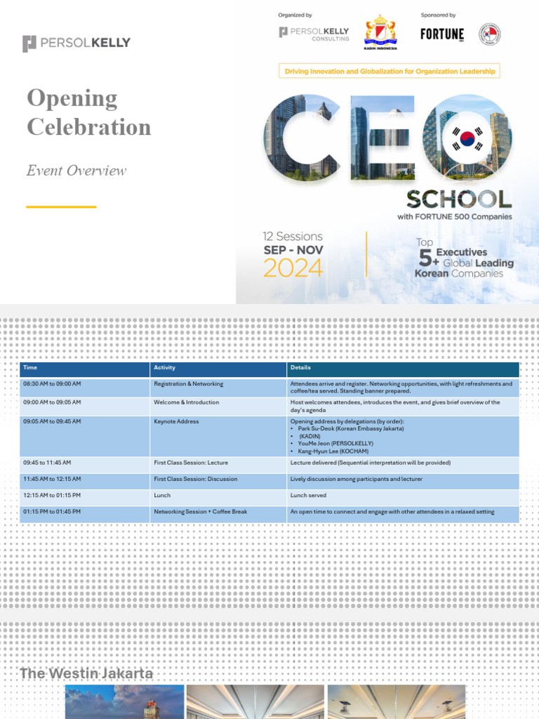 (EXTERNAL) CEO School - Opening Ceremony & First Class - Rundown | PDF