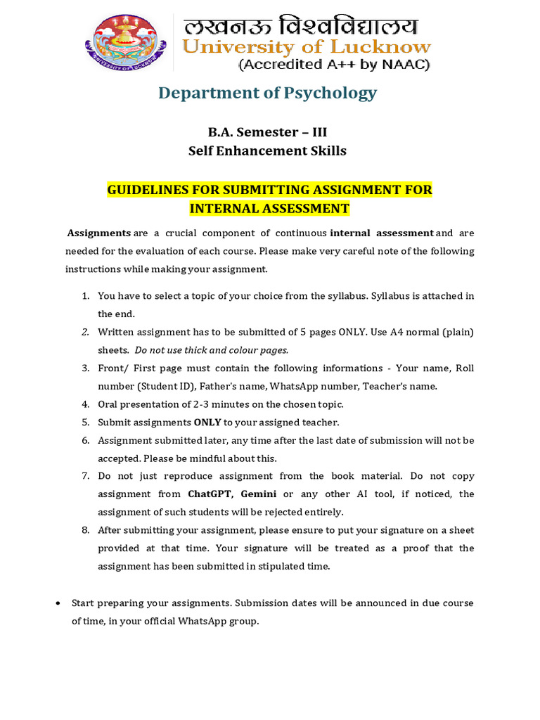 Psychology Assignment Submission Guidelines | PDF | Career & Growth