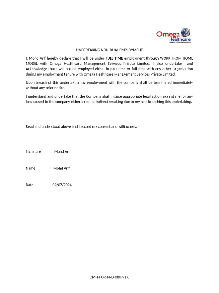 Dual Employment Form | PDF