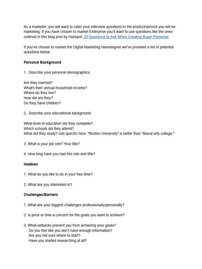P1 Empathy Map - Potential Interview Questions | PDF